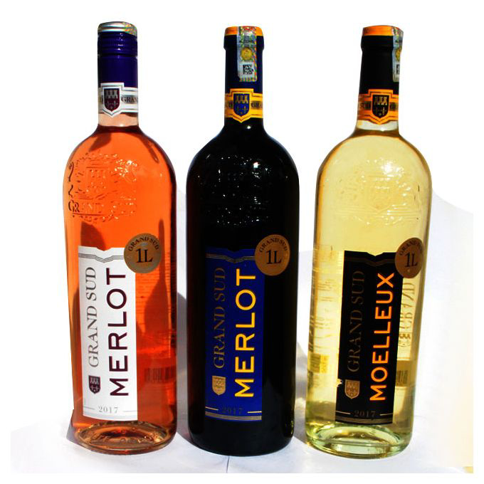 Pack Grand Sud merlot 1L, rosé 1L et blanc moelleux 1L- 13.5% et 12.5%