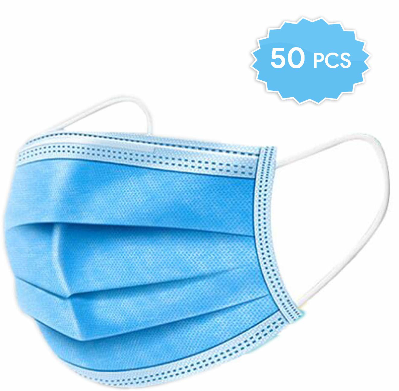 Paquet de 50 cache-nez jetables à 3 couches demi-visage - Bleu