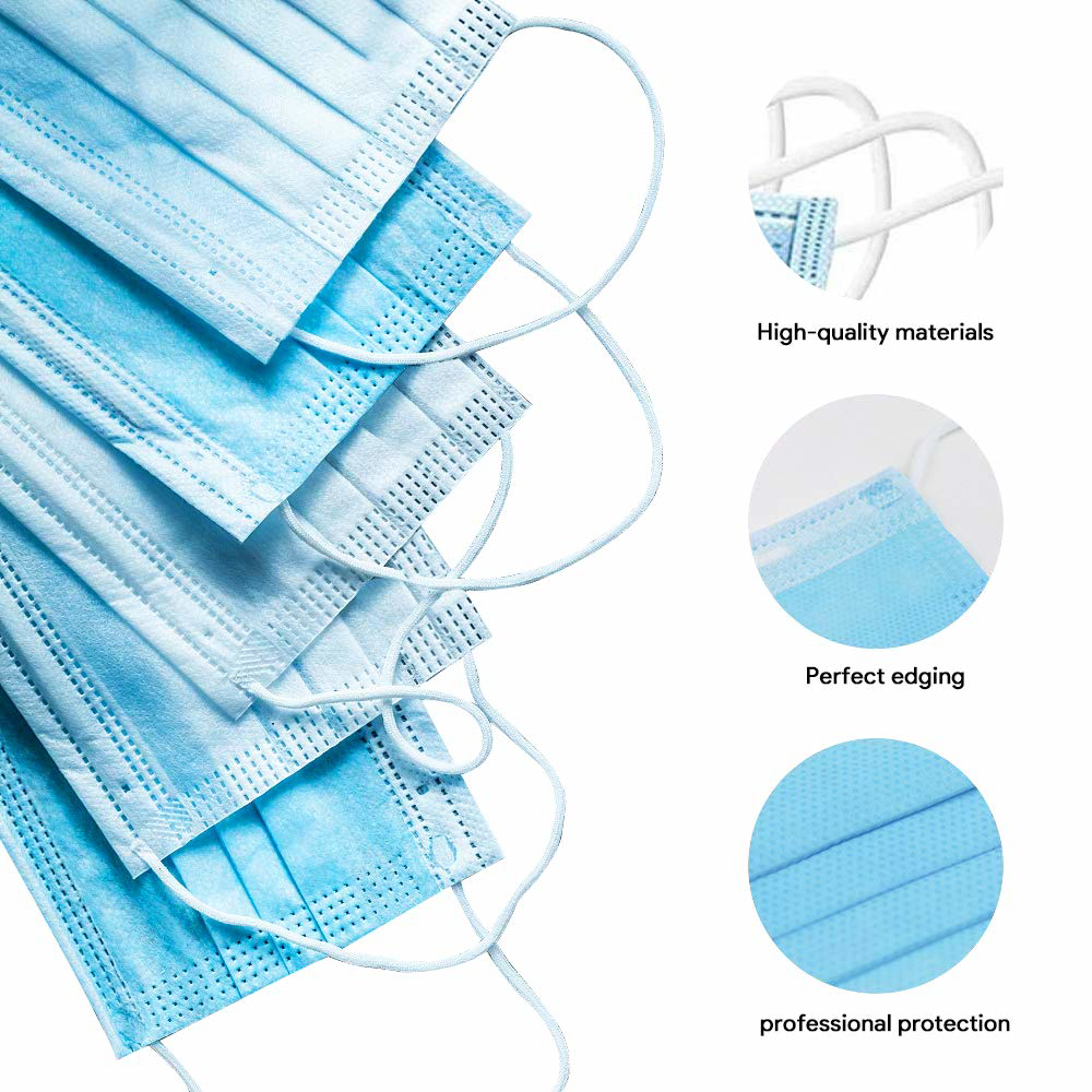 Paquet de 50 cache-nez jetables à 3 couches demi-visage - Bleu