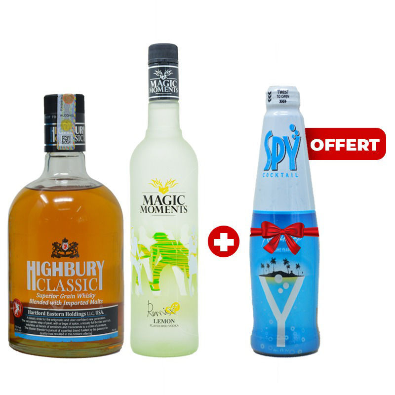 Whisky Highburry Classic + Vodka Magic Moments Lemon + SPY Offert