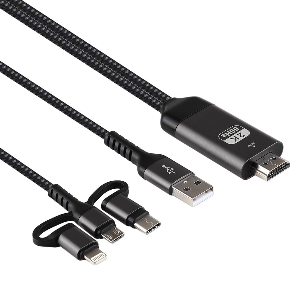 CÂBLE HDMI 3 EN 1 [LIGHTNING + MICRO USB + USB-C] 1M80