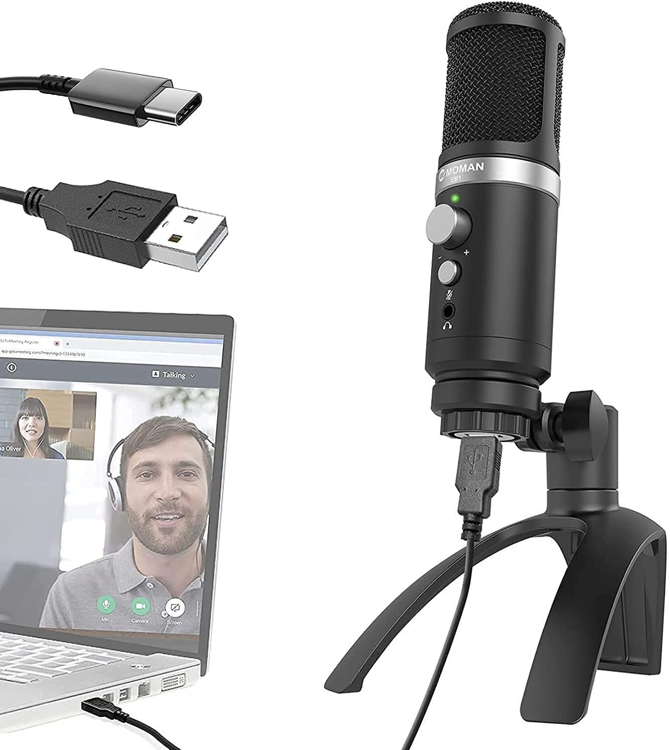 Moman EM1 Microphone-USB-PC-Gaming-Condenseur Micro Cardioid plug and ...