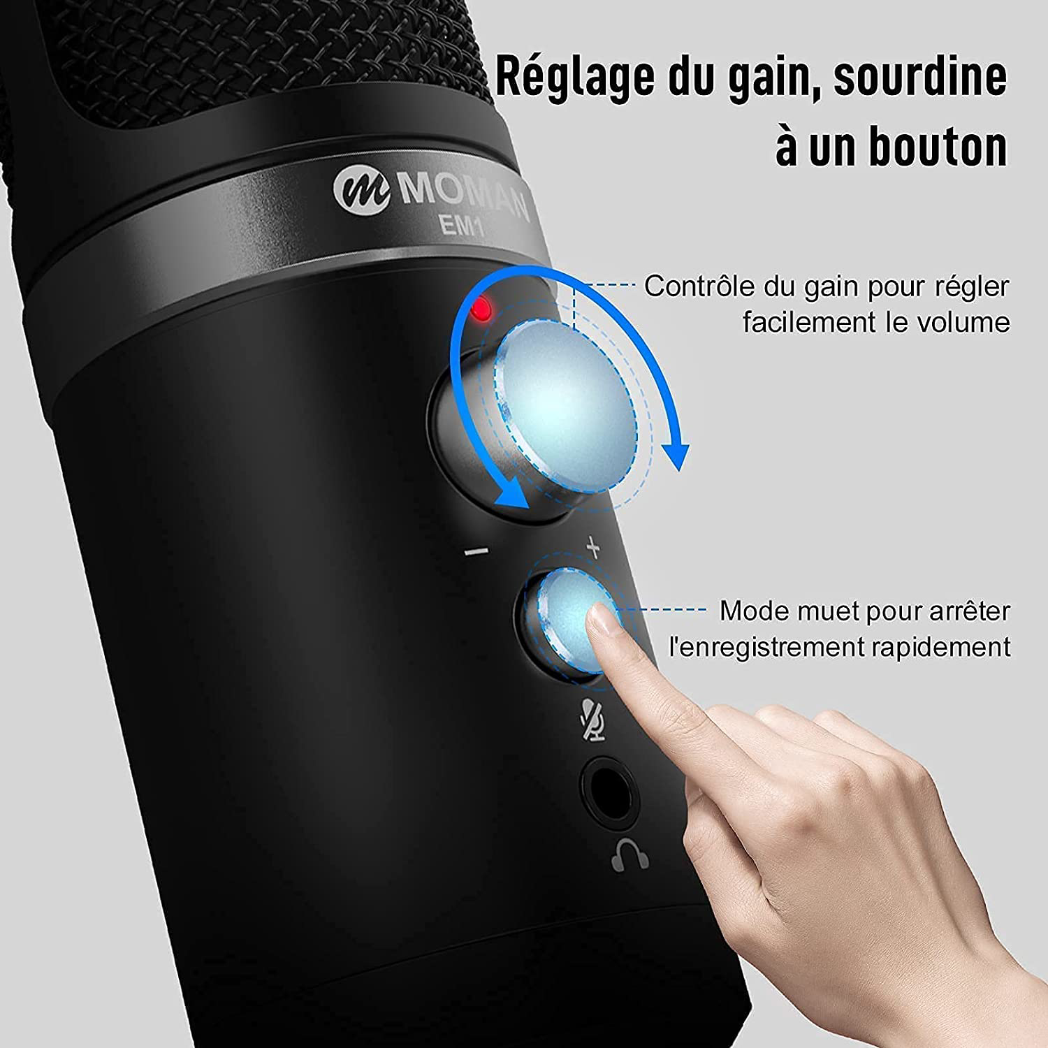 Moman EM1 Microphone-USB-PC-Gaming-Condenseur Micro Cardioid plug and ...