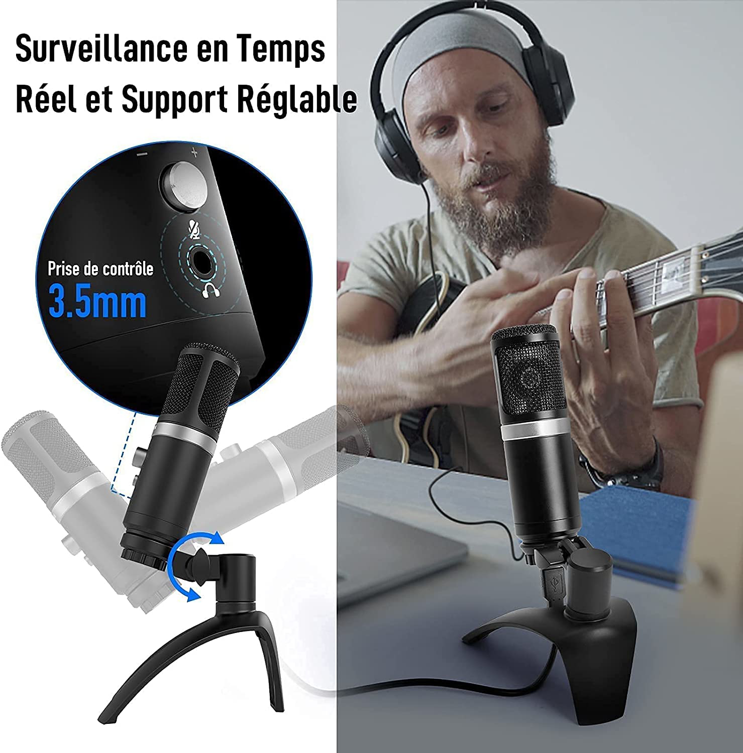 Moman EM1 Microphone-USB-PC-Gaming-Condenseur Micro Cardioid plug and ...