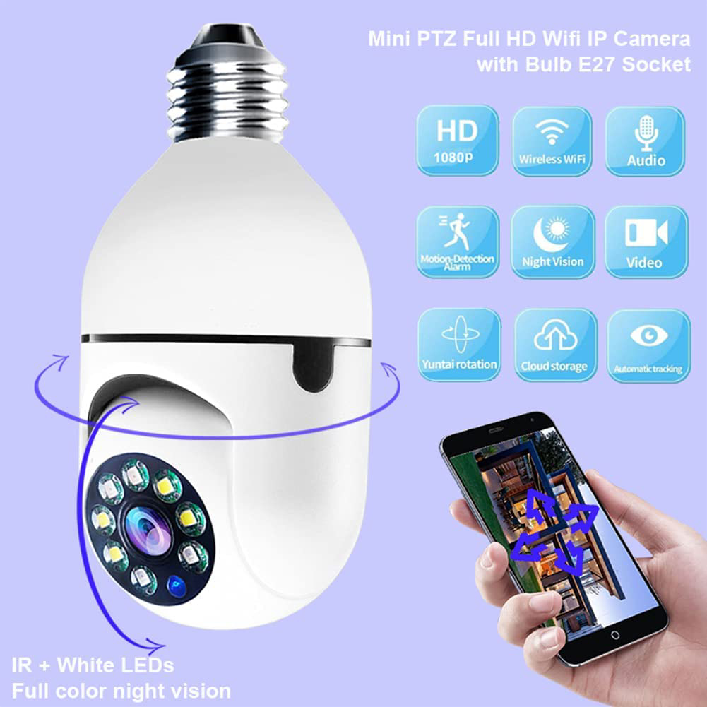 Caméra d'ampoule E27, caméra de sécurité PTZ sans Fil 1080p avec ...