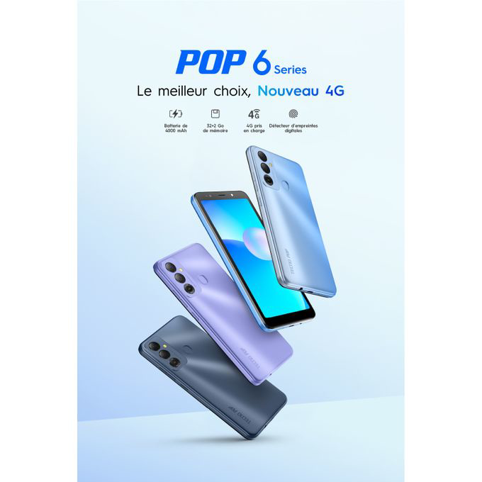 Tecno POP 6 Go - 3G - 6" - 2 SIM - 2Go RAM + 32Go ROM - 5MP/5MP - 4000 ...