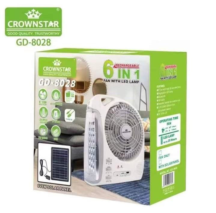 GD LITE GD-8028 ventilateur d'urgence solaire rechargeable 6in1 avec BT/LEDLIGHT/FM/SOLAR PANEL ...