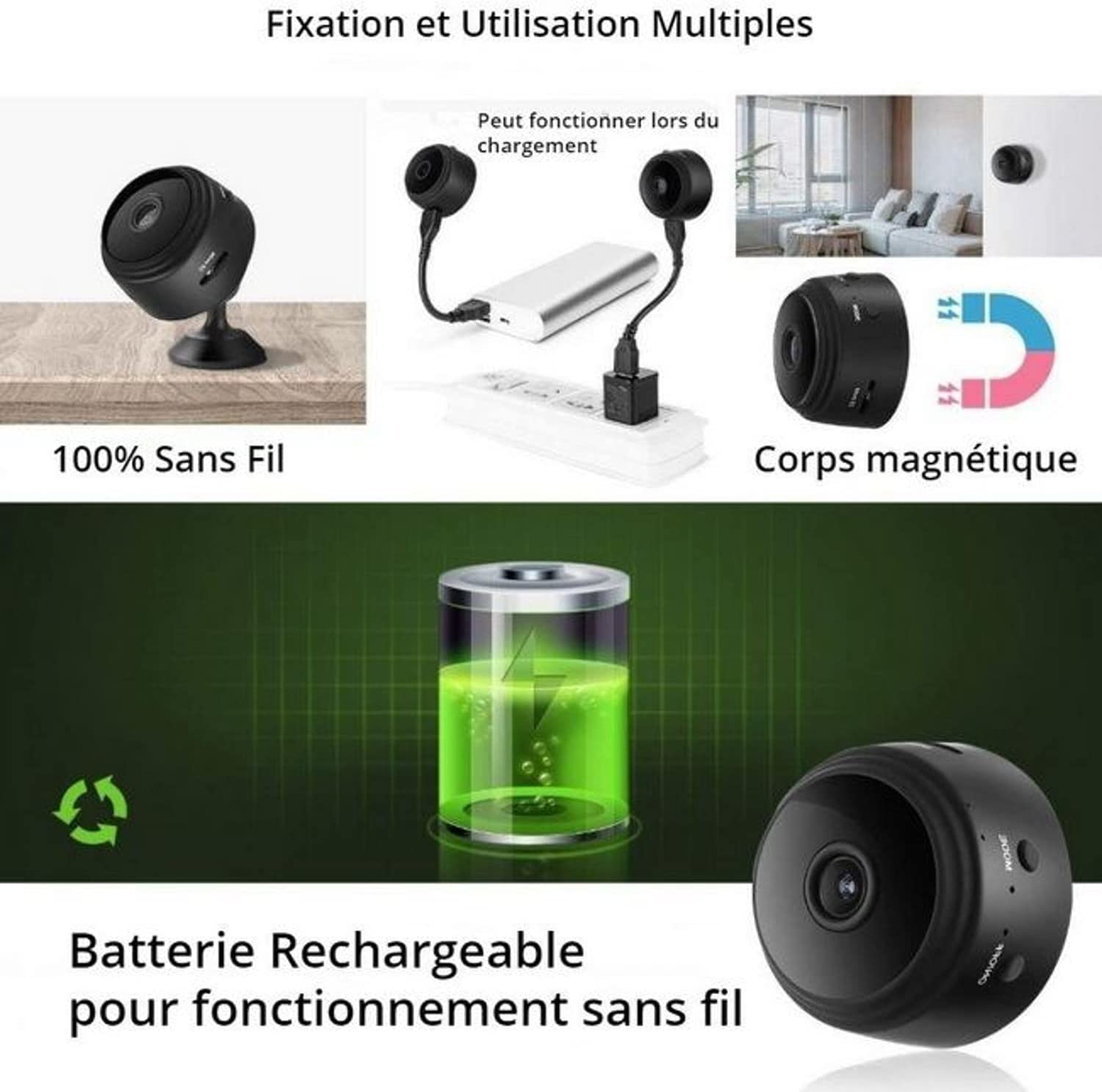 Mini caméra espion wifi IP A9 magnétique avec carte mémoire 64Go offerte.