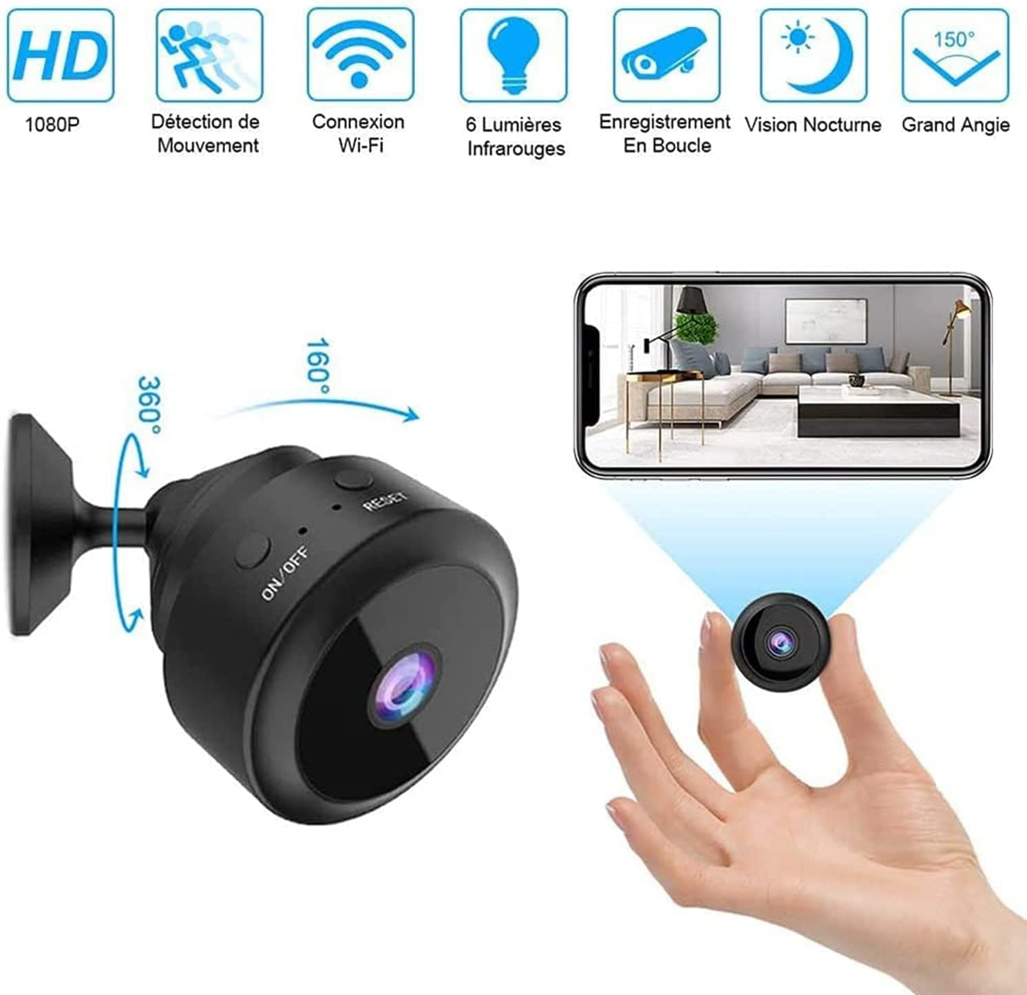 Mini caméra espion wifi IP A9 magnétique avec carte mémoire 64Go offerte.