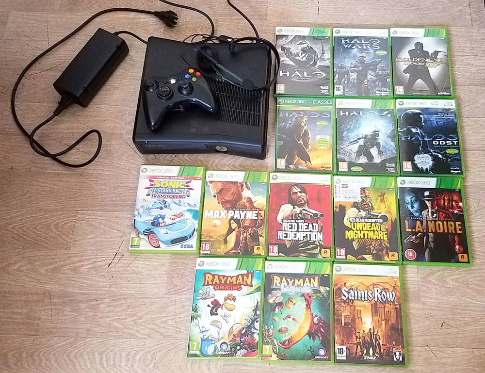 xbox 360 slim plus 25jeux - 250 gigaet une manette avec accessoires ...