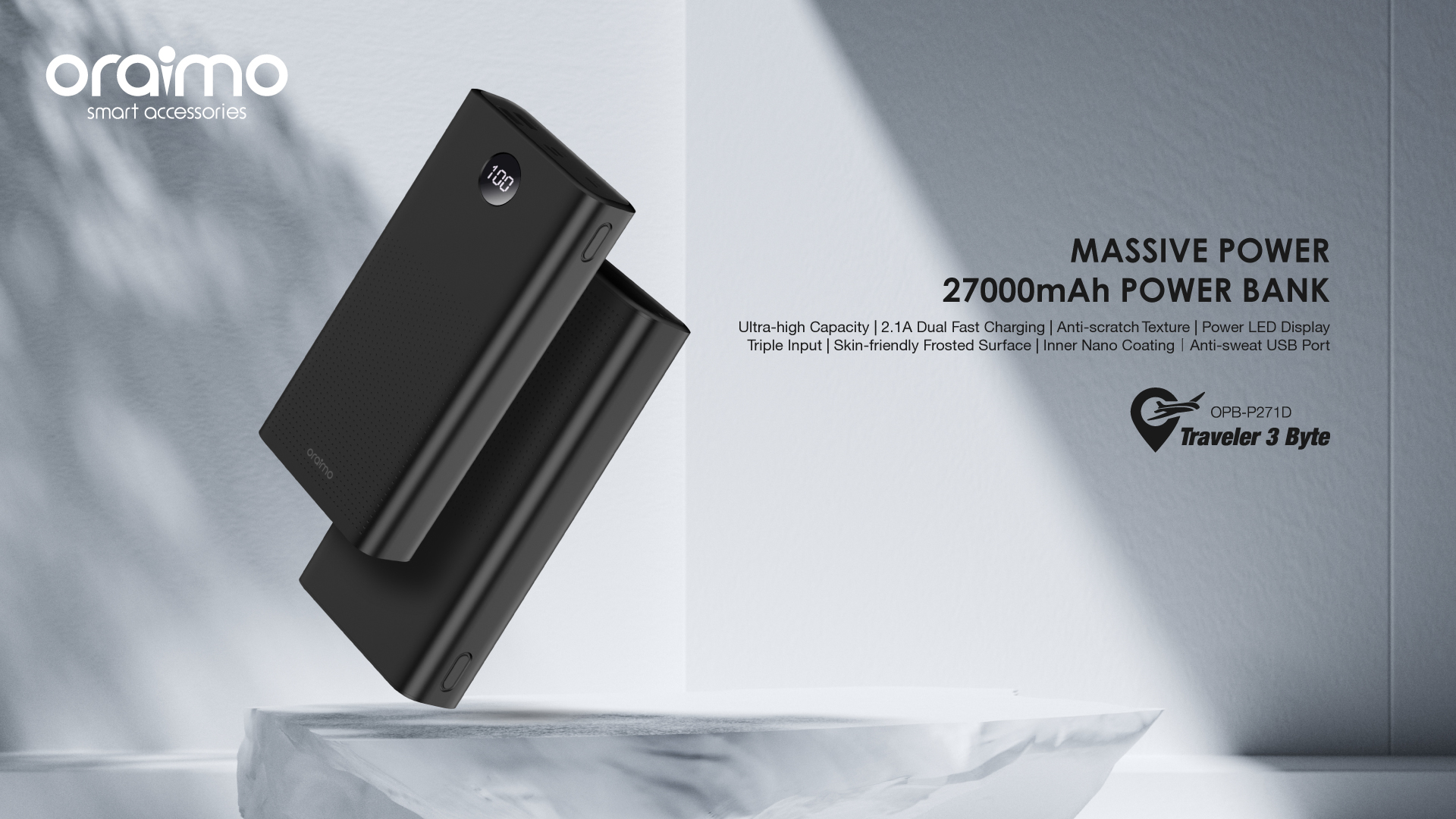 Oraimo PowerBank - P271D - Dual USB - 27000mAh - Noir - 13 mois de garantie