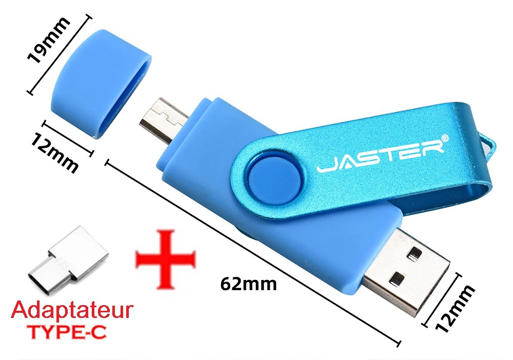 Clé USB OTG 3 en 1 à haute vitesse à mémoire de 64GB Type-C, Micro USB.
