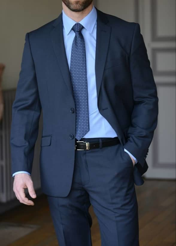 Ensemble Costume Homme , 2 Pièces , 2 Boutons Veste + Pantalon, Bleu