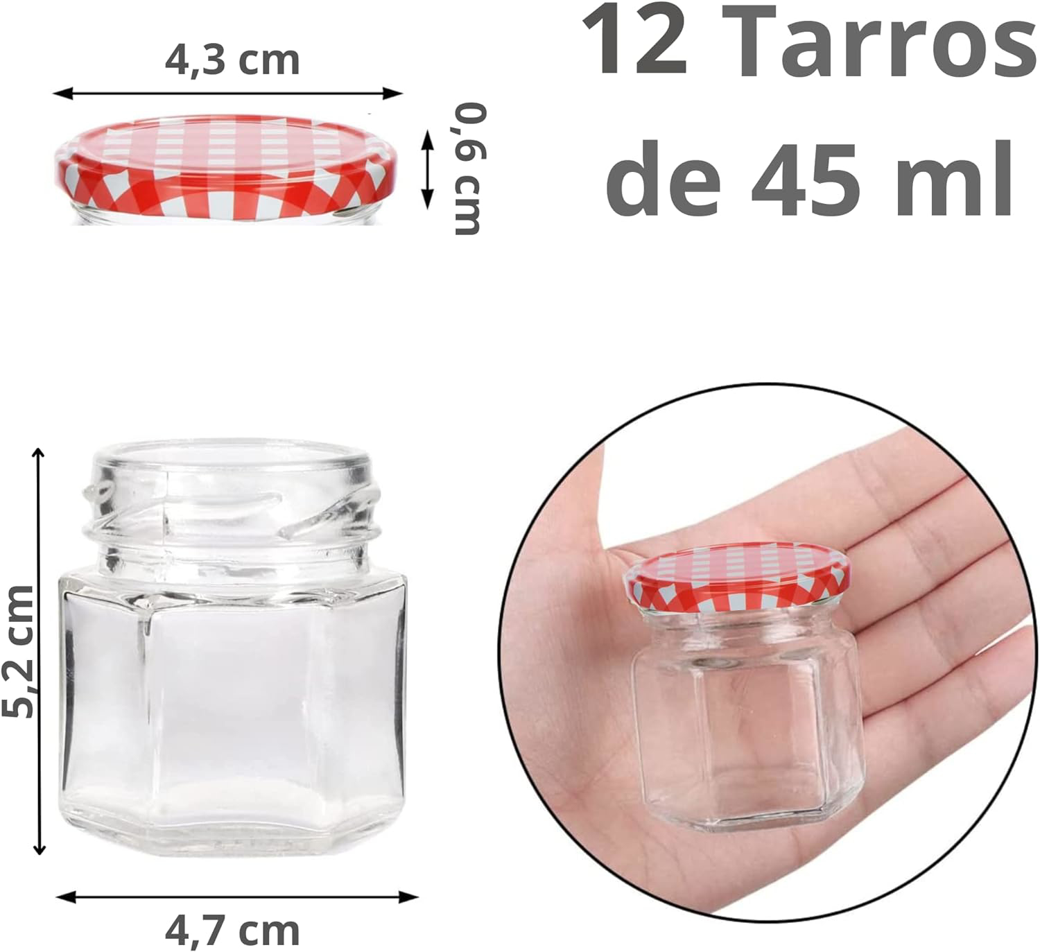 Lot de 6 petits pots en verre hexagonaux avec couvercle hermétique de ...