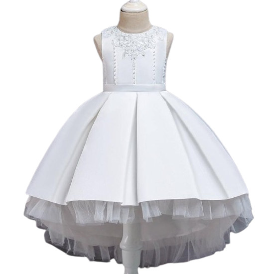 Robette Blanche en satin et dentelle pour fillette de 3-8ans