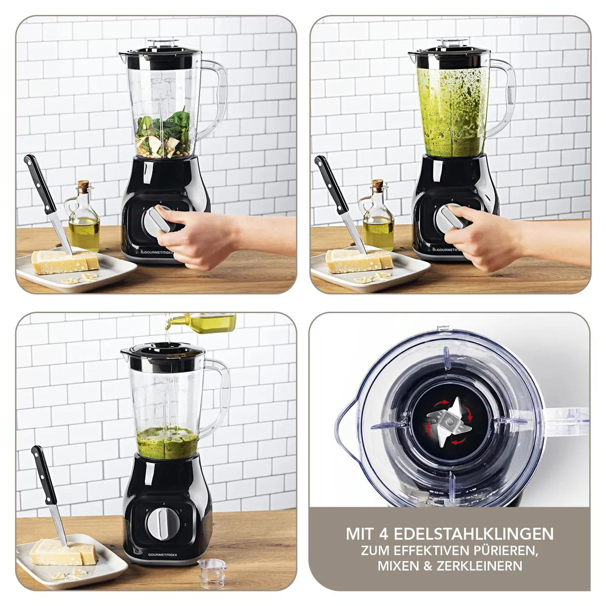 GOURMETmaxx Blender - mixeur 1L Shakes Machine à Smoothie Mettre en Purée Mixeur Noir