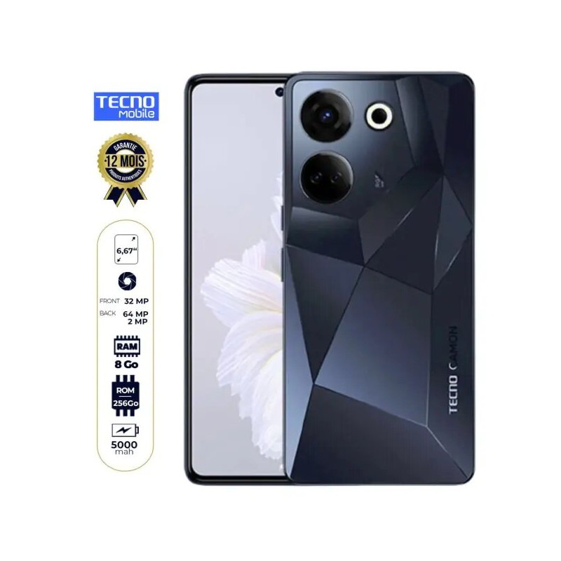 Tecno Camon 20 Pro - (CK7n) - 256 Go/8Go RAM - 6.67" - 2 Sim - 64MP+2MP ...