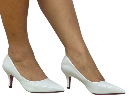 Escarpins court talons en cuir brillant bout pointu, semelle rouge ...