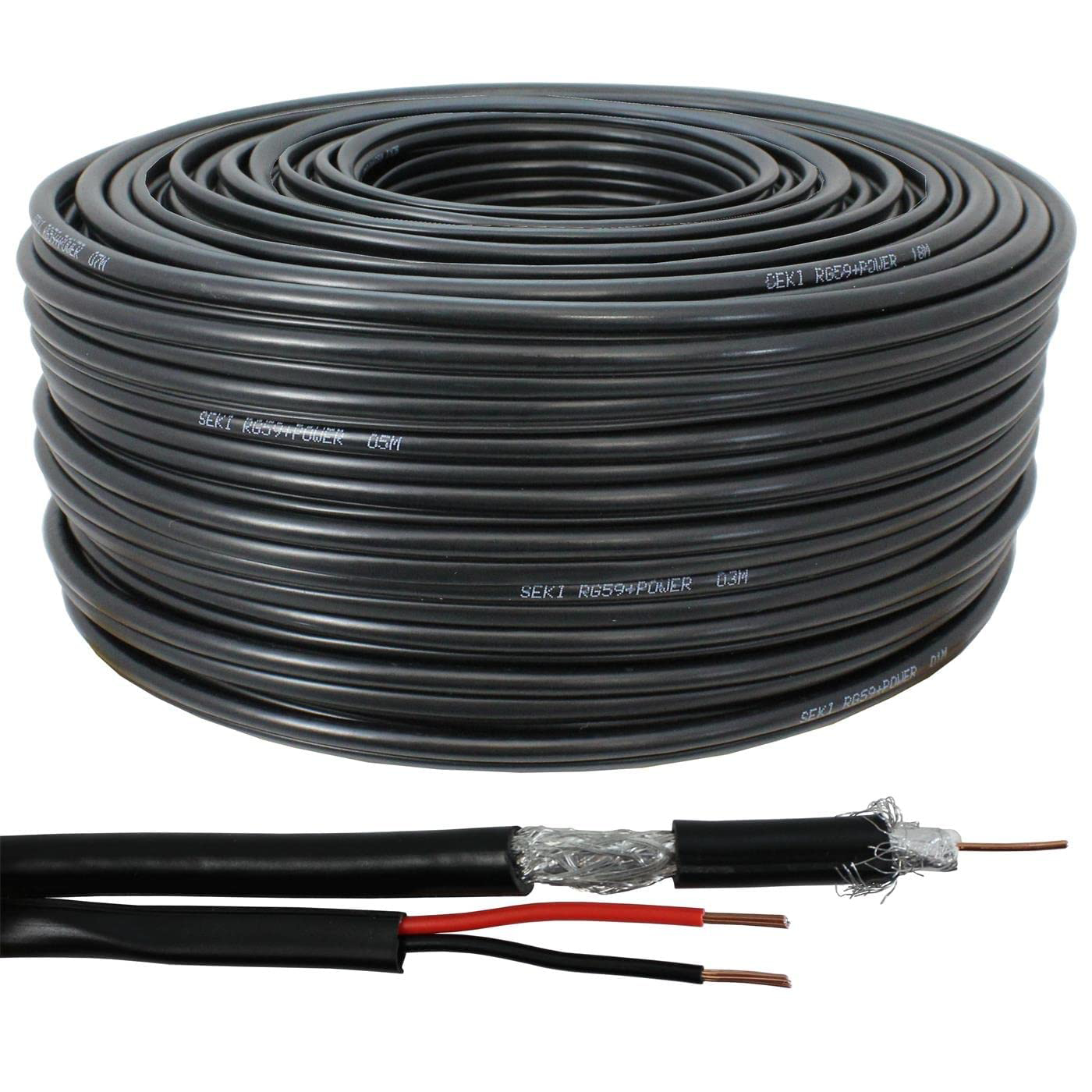 Cable Coaxial RG59 avec cable alimentation Camera noir 100 m