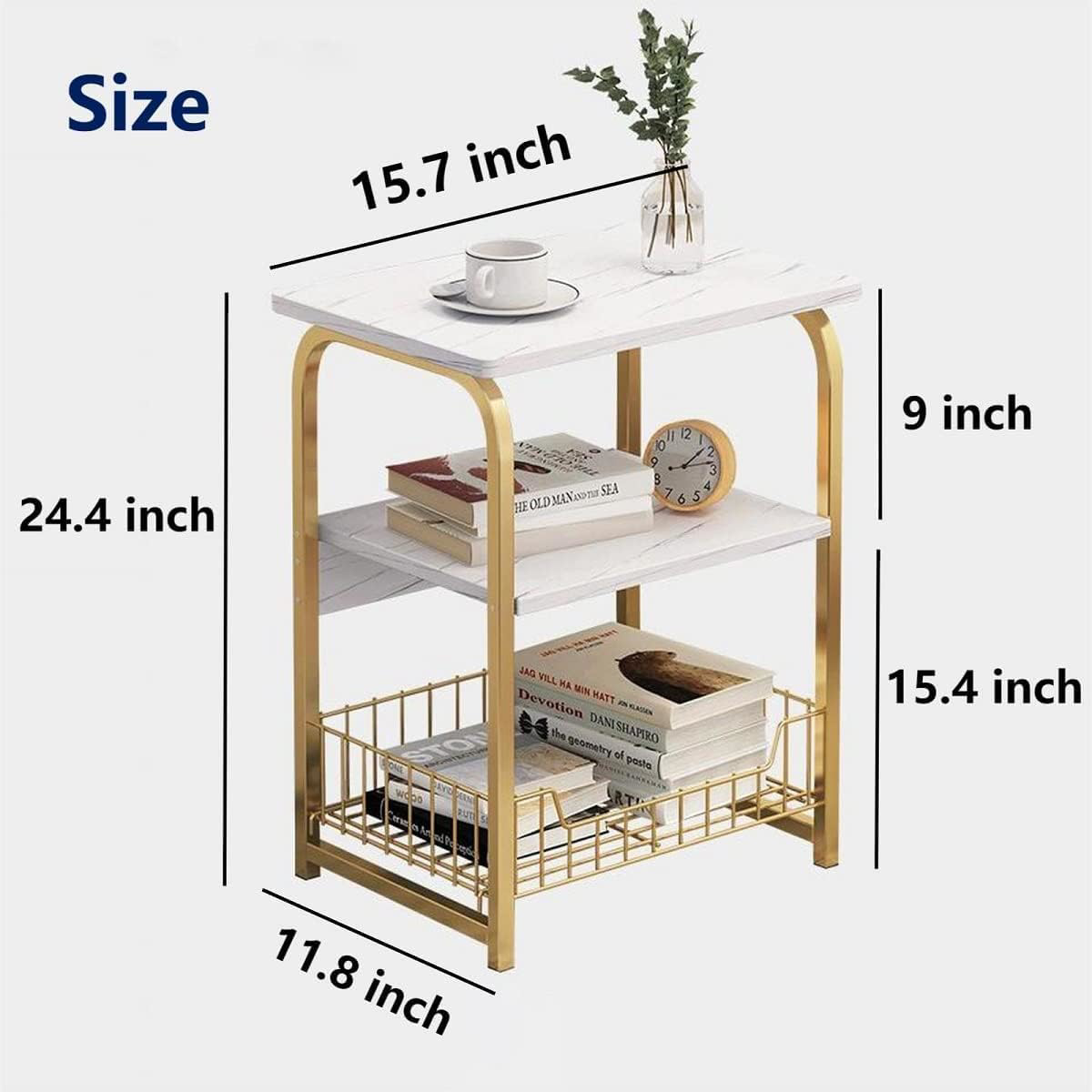 Table d’appoint en marbre blanc Table d’appoint de canapé à 3 niveaux avec étagère de rangement ...