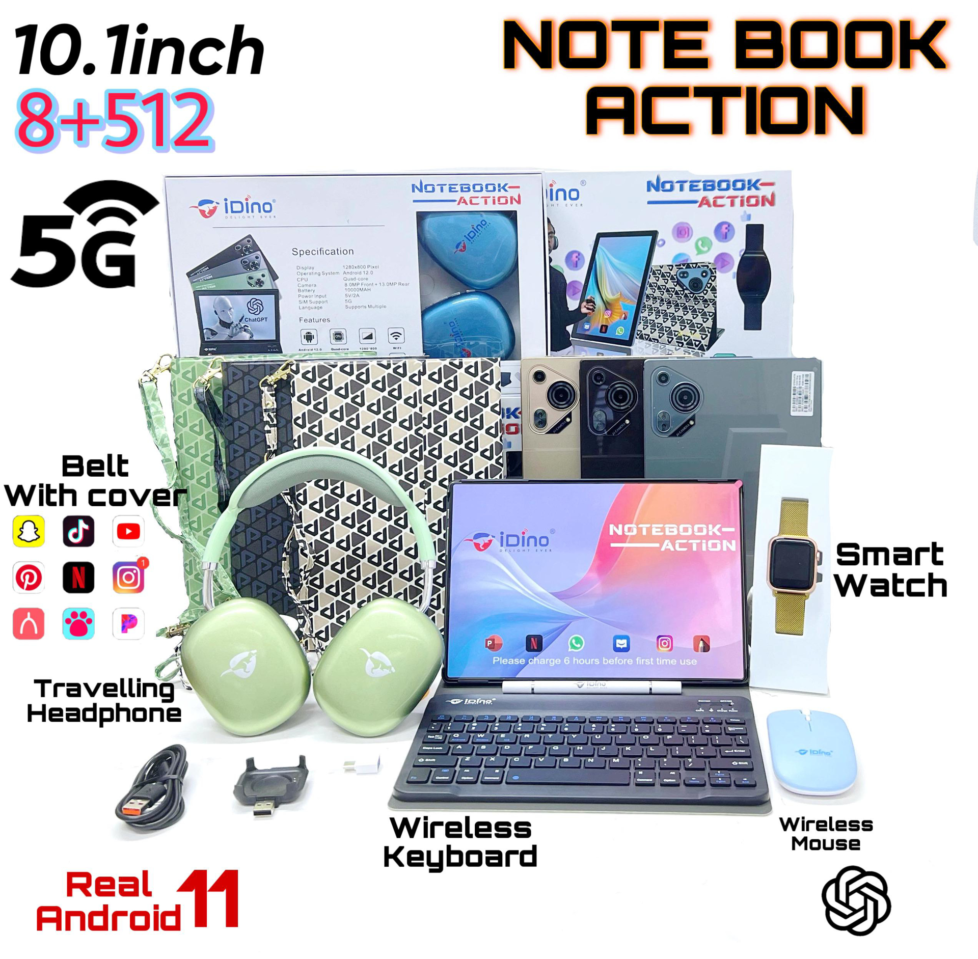 Tablette Android Idino Notebook ACTION - 10 Pouces– 512 Go ROM – 8 Go ...